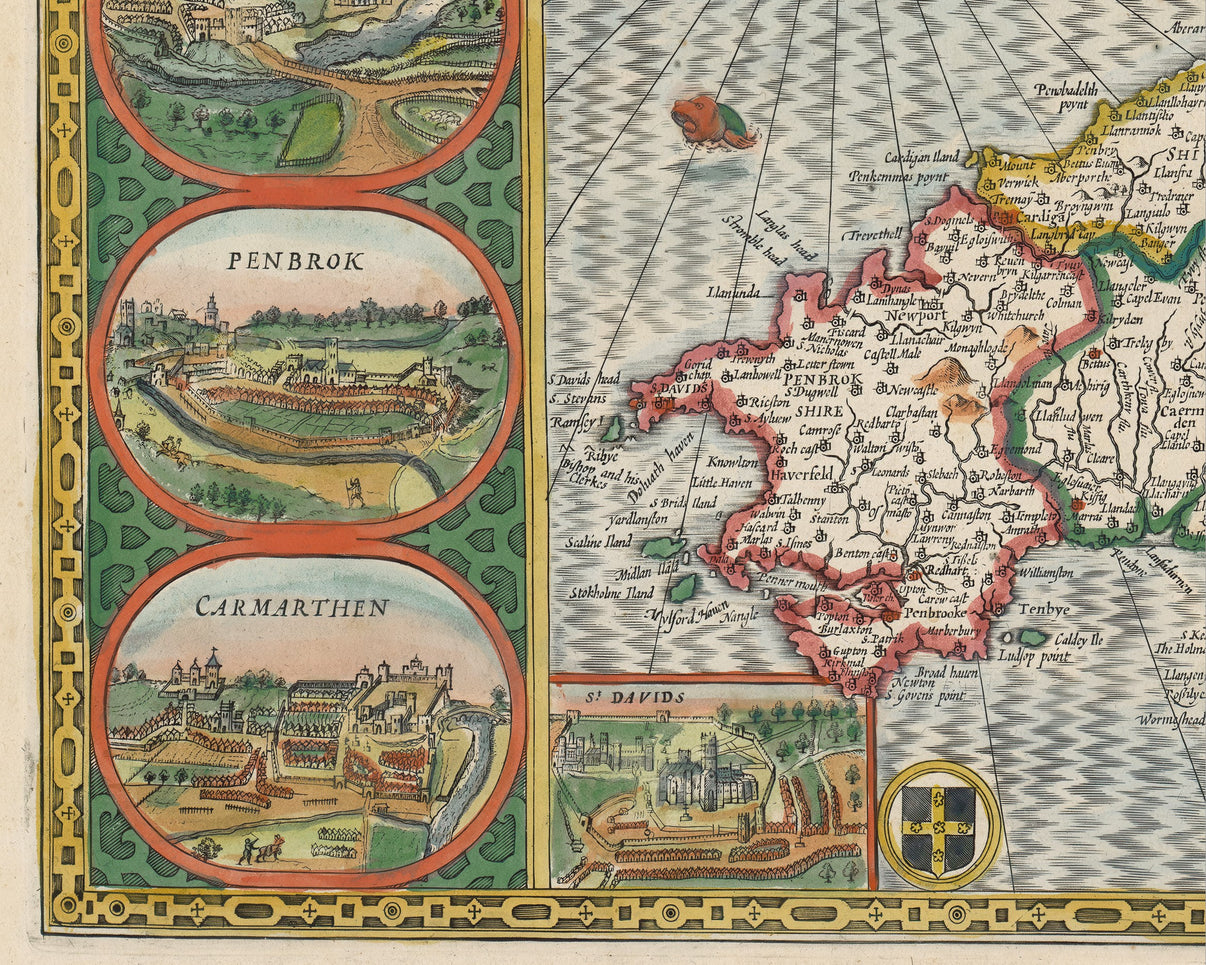 Rare Old WALES Map John Speed 1611 - Cymru Cardiff Swansea St Davids ...