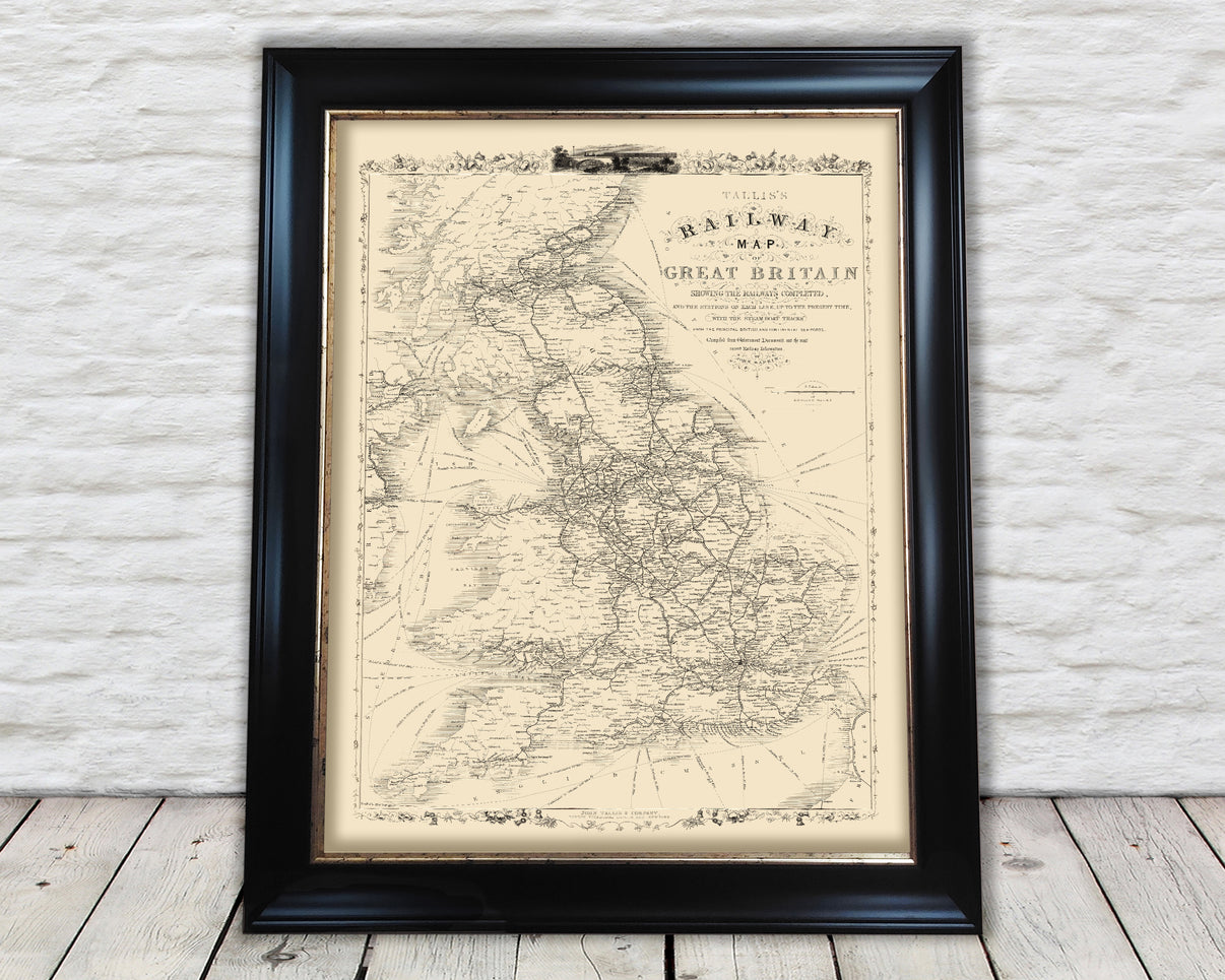 Old Rail Map UK by Tallis - Classic Maps and Prints