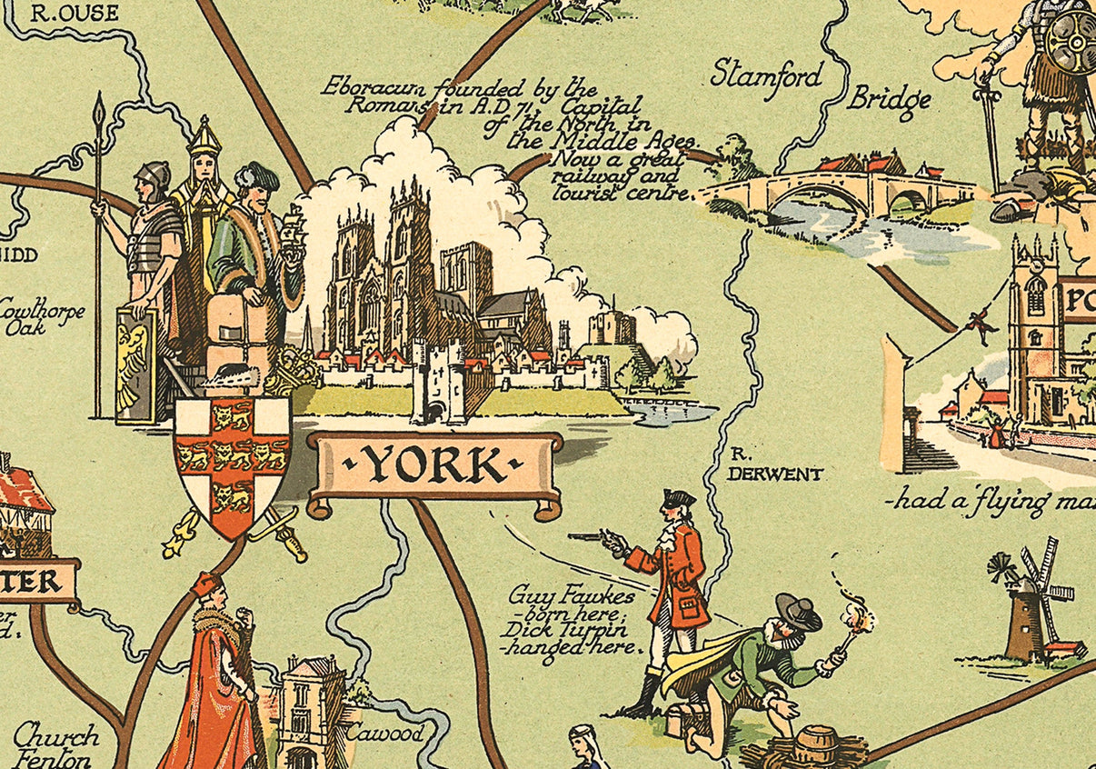 Vintage YORKSHIRE RAILWAYS Map, 1949 by Estra Clark, pictorial map ...