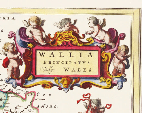 Stunning Old WALES Map by Joan Blaeu 1645 - Cardiff Swansea Neath ...