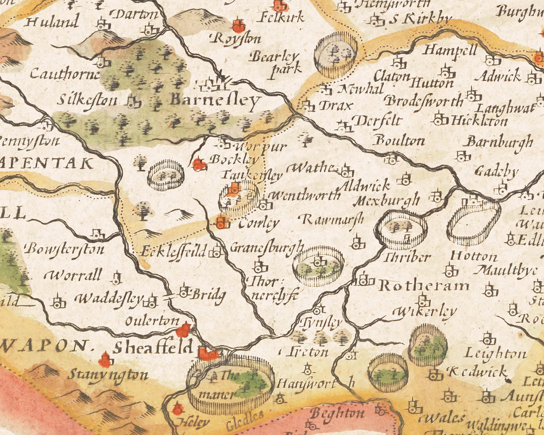 Rare YORKSHIRE Vintage Map John Speed 1611 Leeds York Hull Scarborough ...