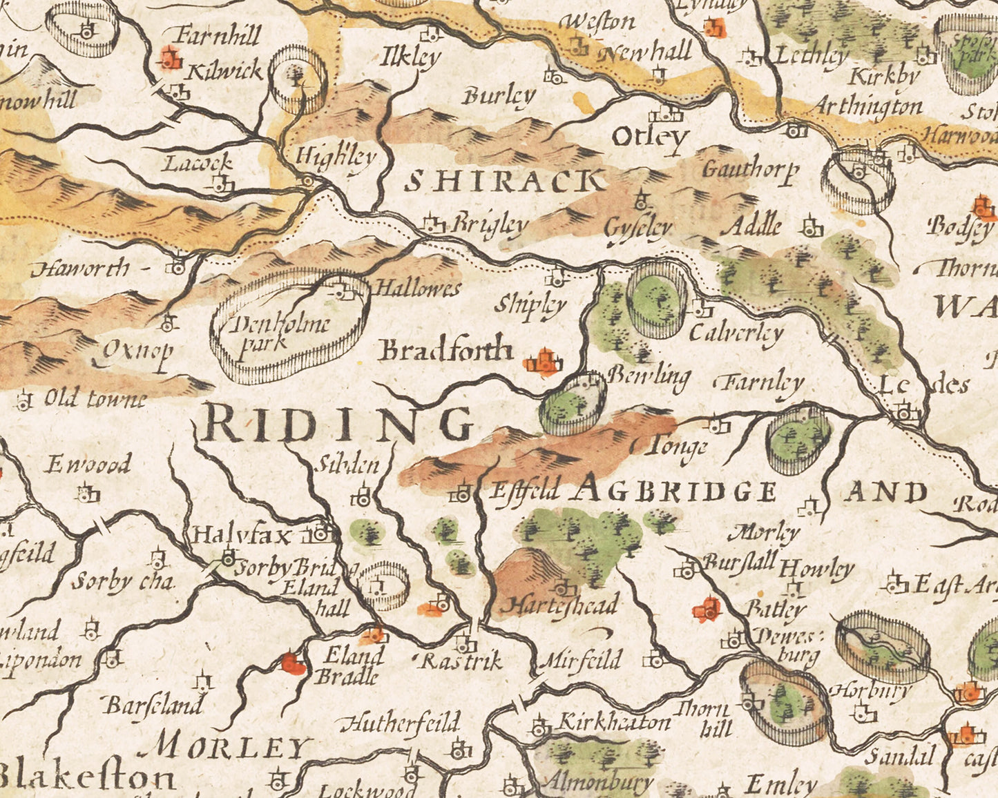 Rare YORKSHIRE Vintage Map John Speed 1611 Leeds York Hull Scarborough ...