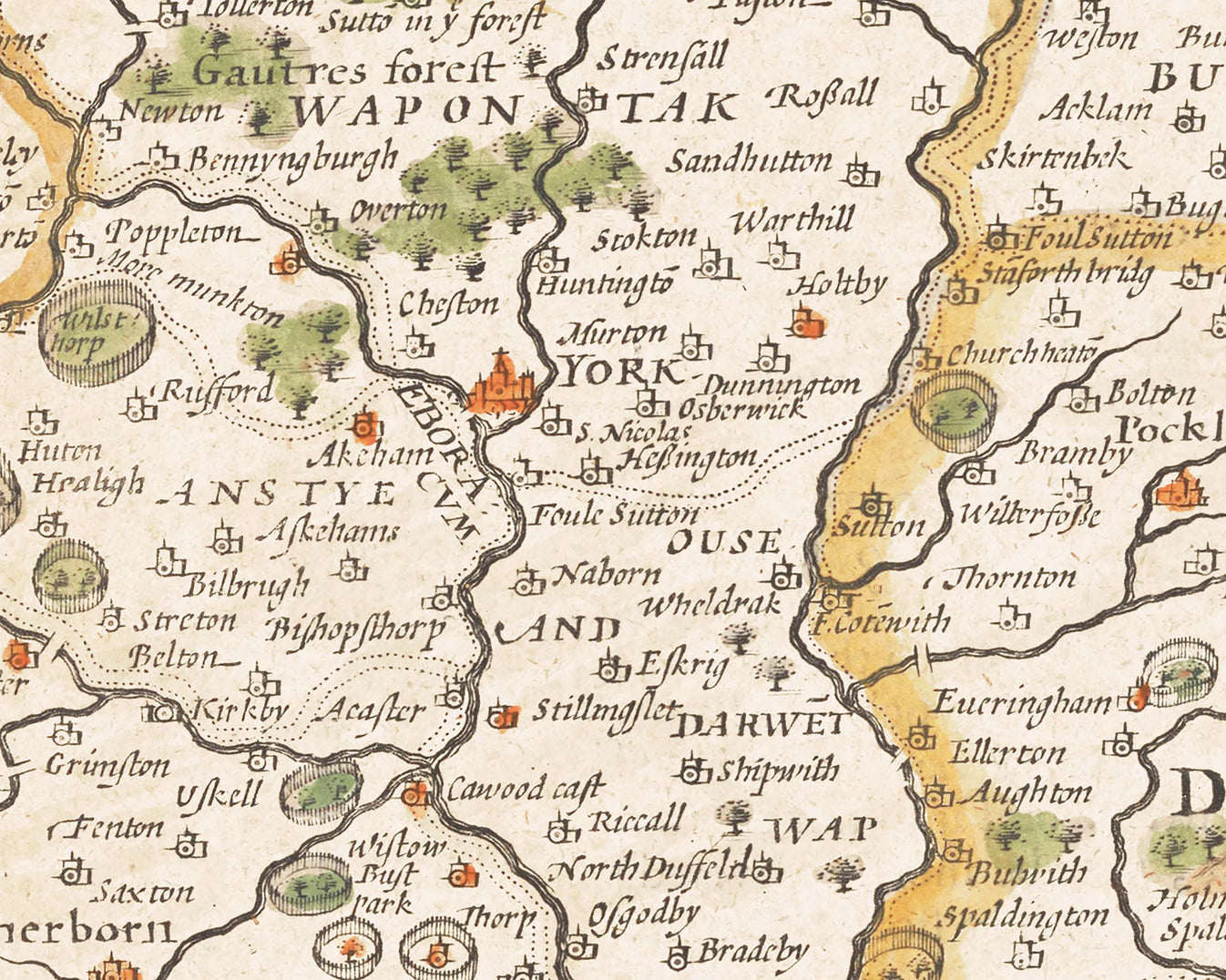 Rare YORKSHIRE Vintage Map John Speed 1611 Leeds York Hull Scarborough ...