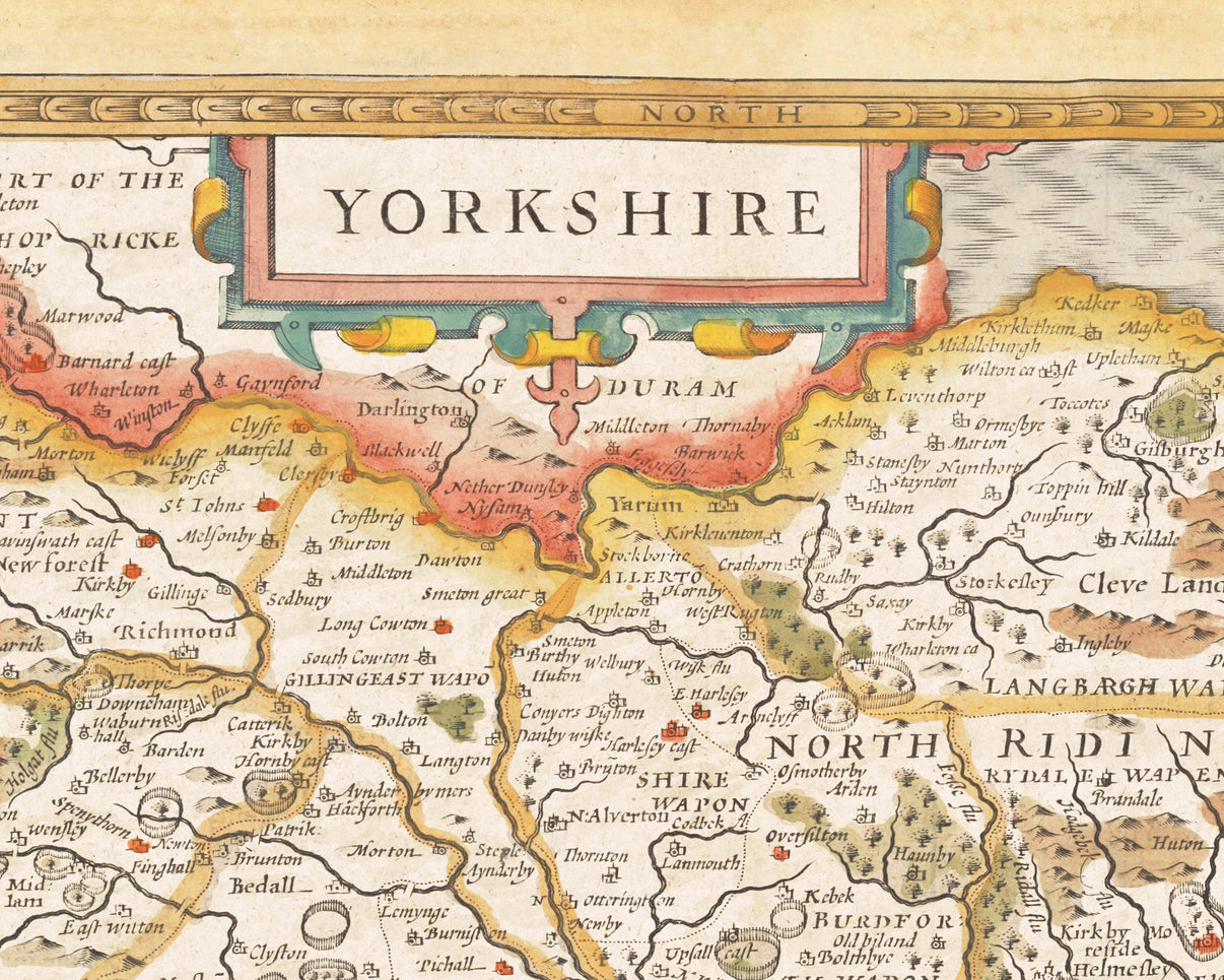 Rare YORKSHIRE Vintage Map John Speed 1611 Leeds York Hull Scarborough ...