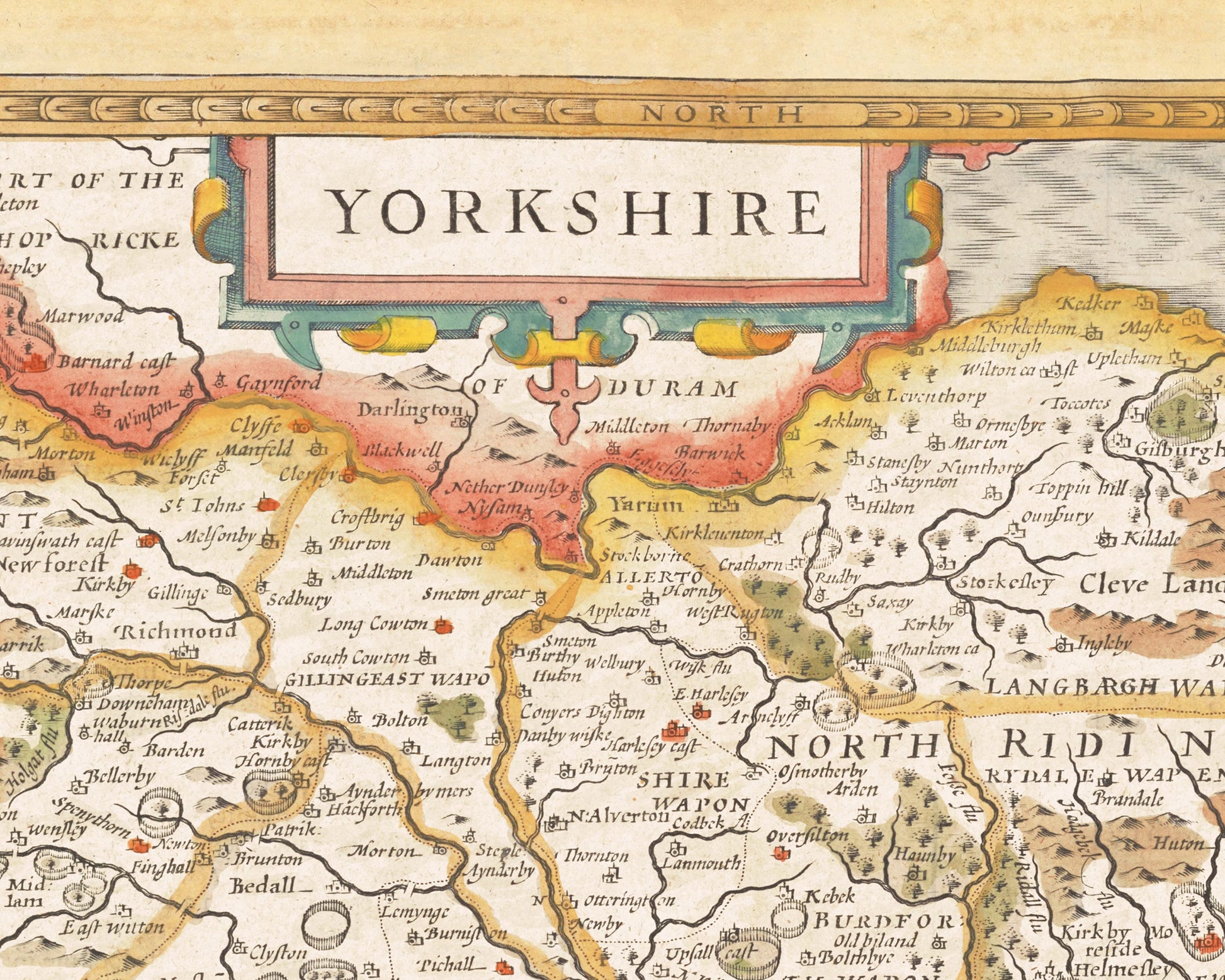 Rare YORKSHIRE Vintage Map John Speed 1611 Leeds York Hull Scarborough ...