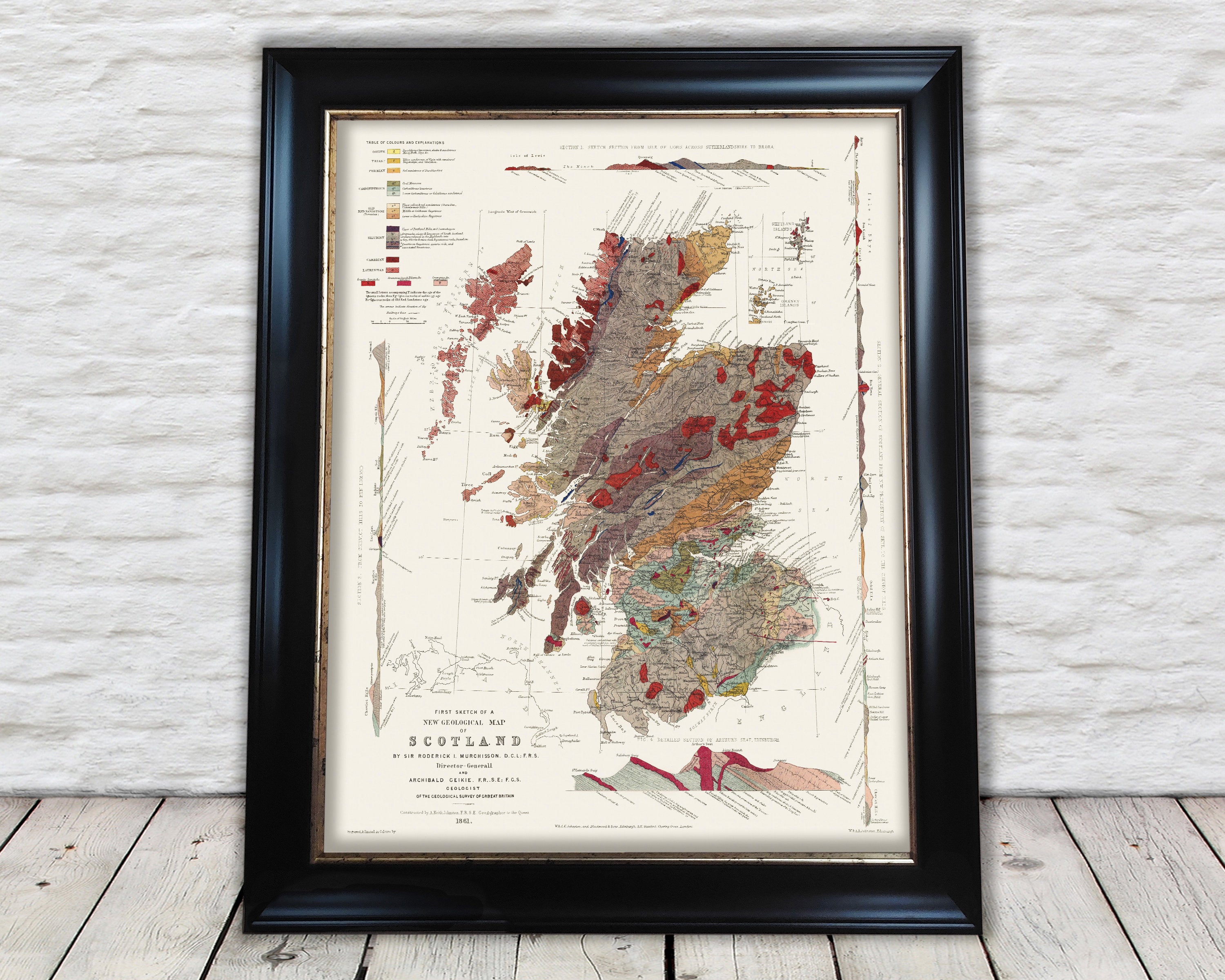 Exceptional Old GEOLOGICAL map of SCOTLAND 1862 Roderick Murchison ...