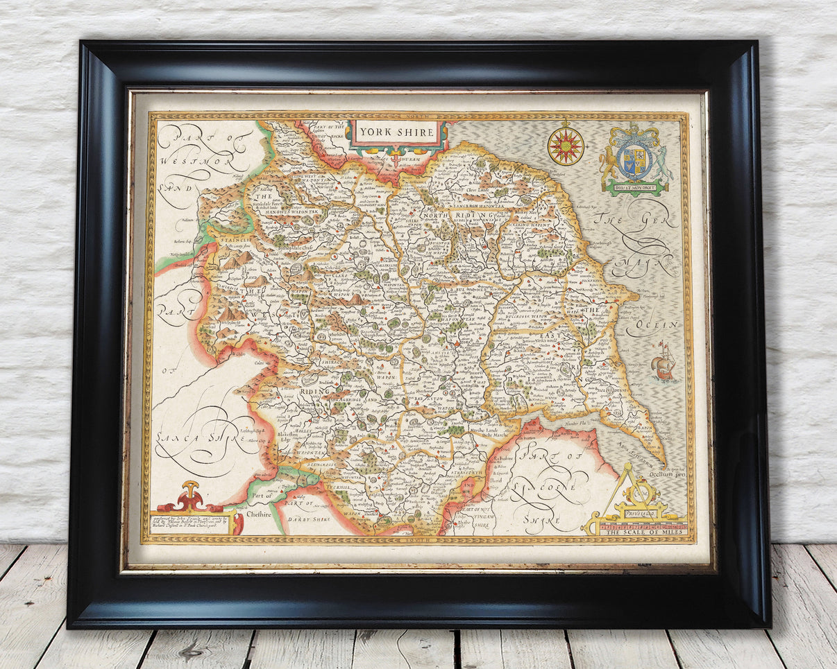 Rare YORKSHIRE Vintage Map John Speed 1611 Leeds York Hull Scarborough ...