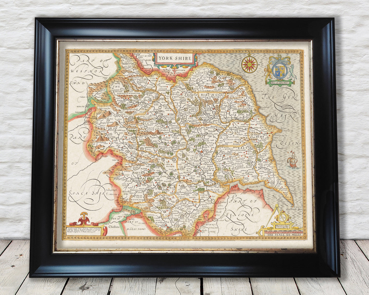 Rare YORKSHIRE Vintage Map John Speed 1611 Leeds York Hull Scarborough ...