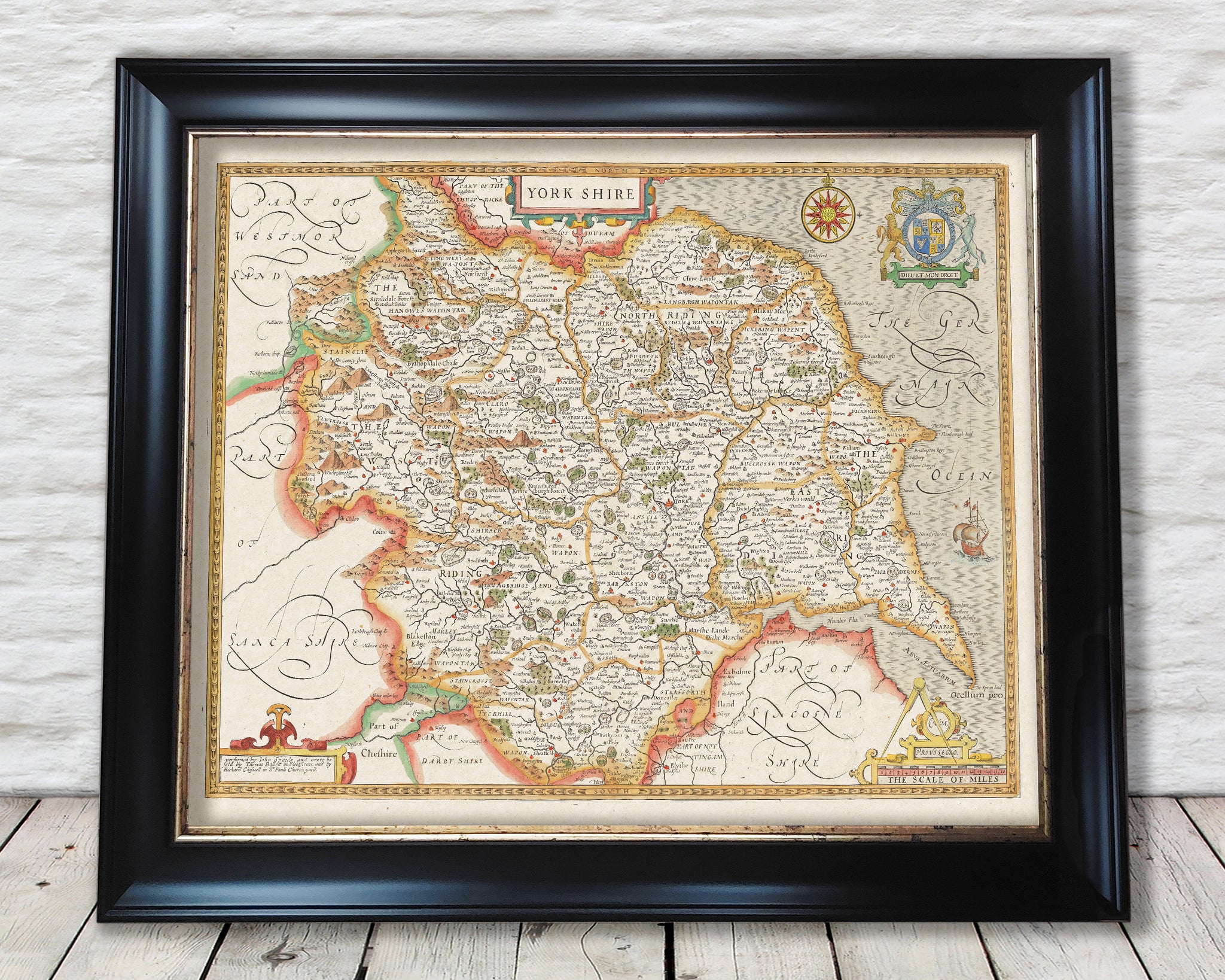 Rare YORKSHIRE Vintage Map John Speed 1611 Leeds York Hull Scarborough ...