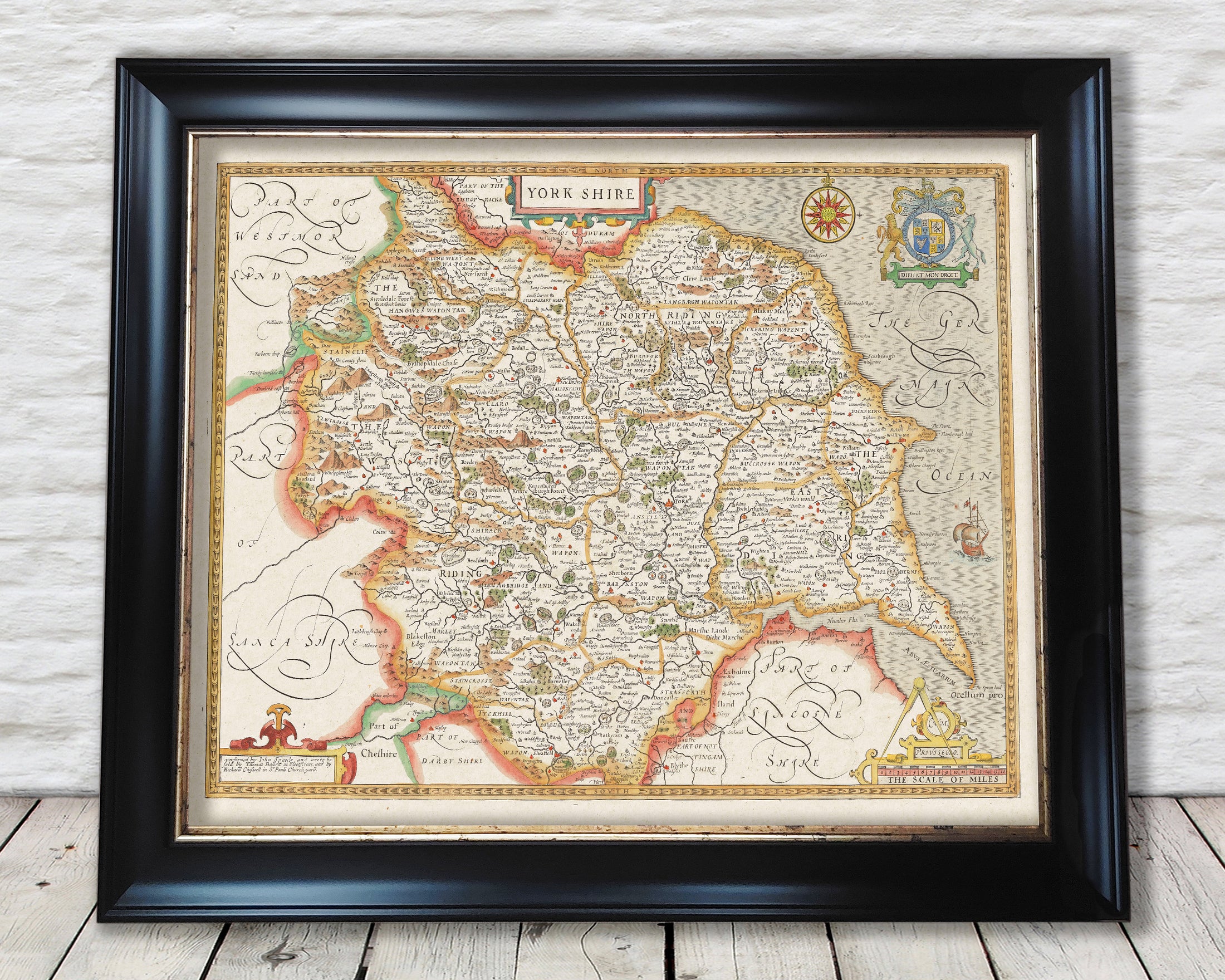 Rare YORKSHIRE Vintage Map John Speed 1611 Leeds York Hull Scarborough ...