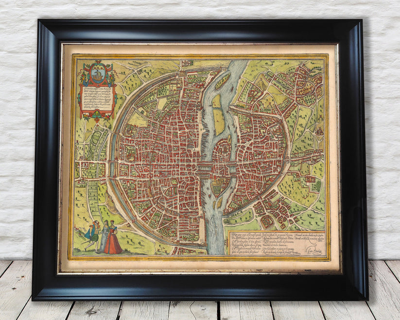 Old PARIS Map, 1572 by Georg Braun - Notre Dame, Bastille, Seine ...