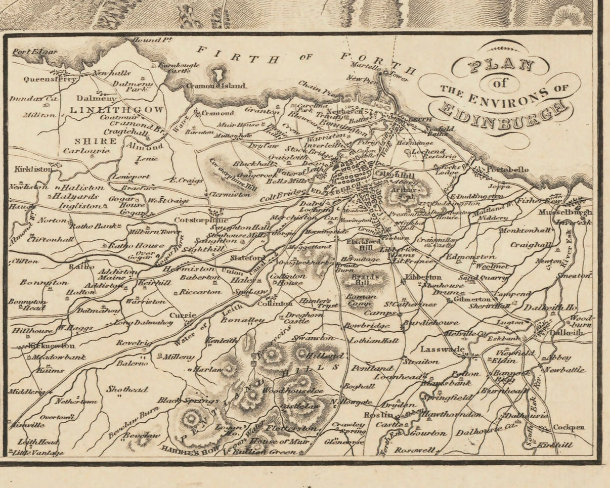 Hamilton's EDINBURGH and vicinity Map 1827 - Castle Arthurs Seat Herio ...