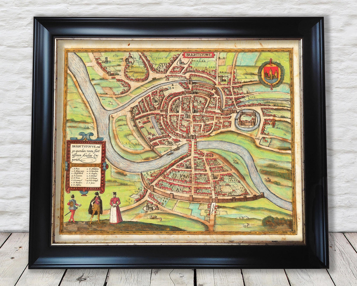 Old BRISTOL Map 1588 by Braun - Bristowe, Temple gate, St Mary Redclif ...
