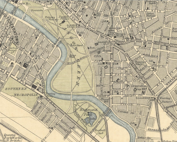 Extended Old GLASGOW Map 1912 by Bartholomew - Govan, Pollokshields ...