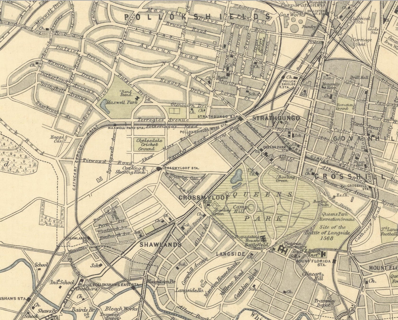 Extended Old GLASGOW Map 1912 by Bartholomew - Govan, Pollokshields ...