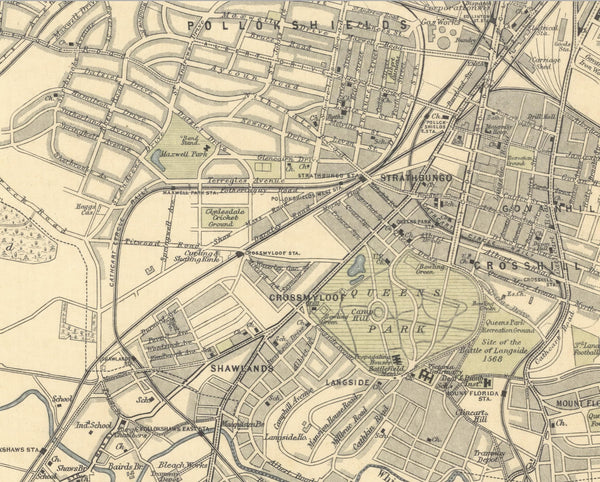 Extended Old GLASGOW Map 1912 by Bartholomew - Govan, Pollokshields ...