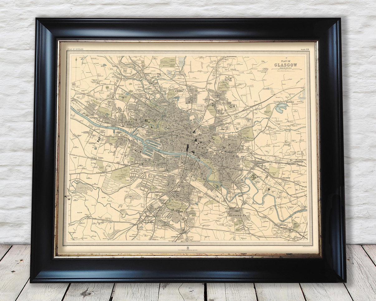 Extended Old GLASGOW Map 1912 by Bartholomew - Govan, Pollokshields ...