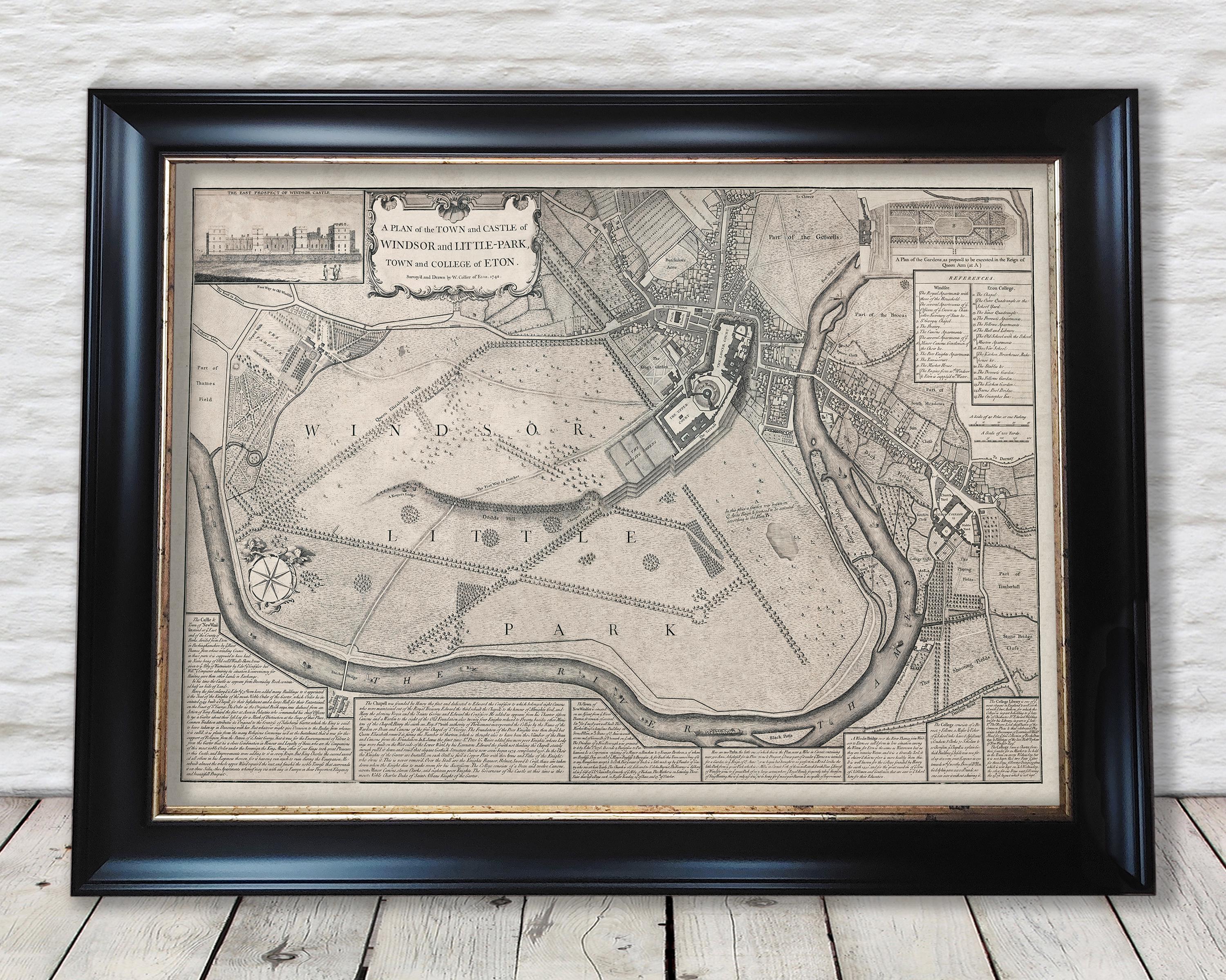 Old WINDSOR and ETON Map 1742 William Collier - Windsor Castle Eton Co ...