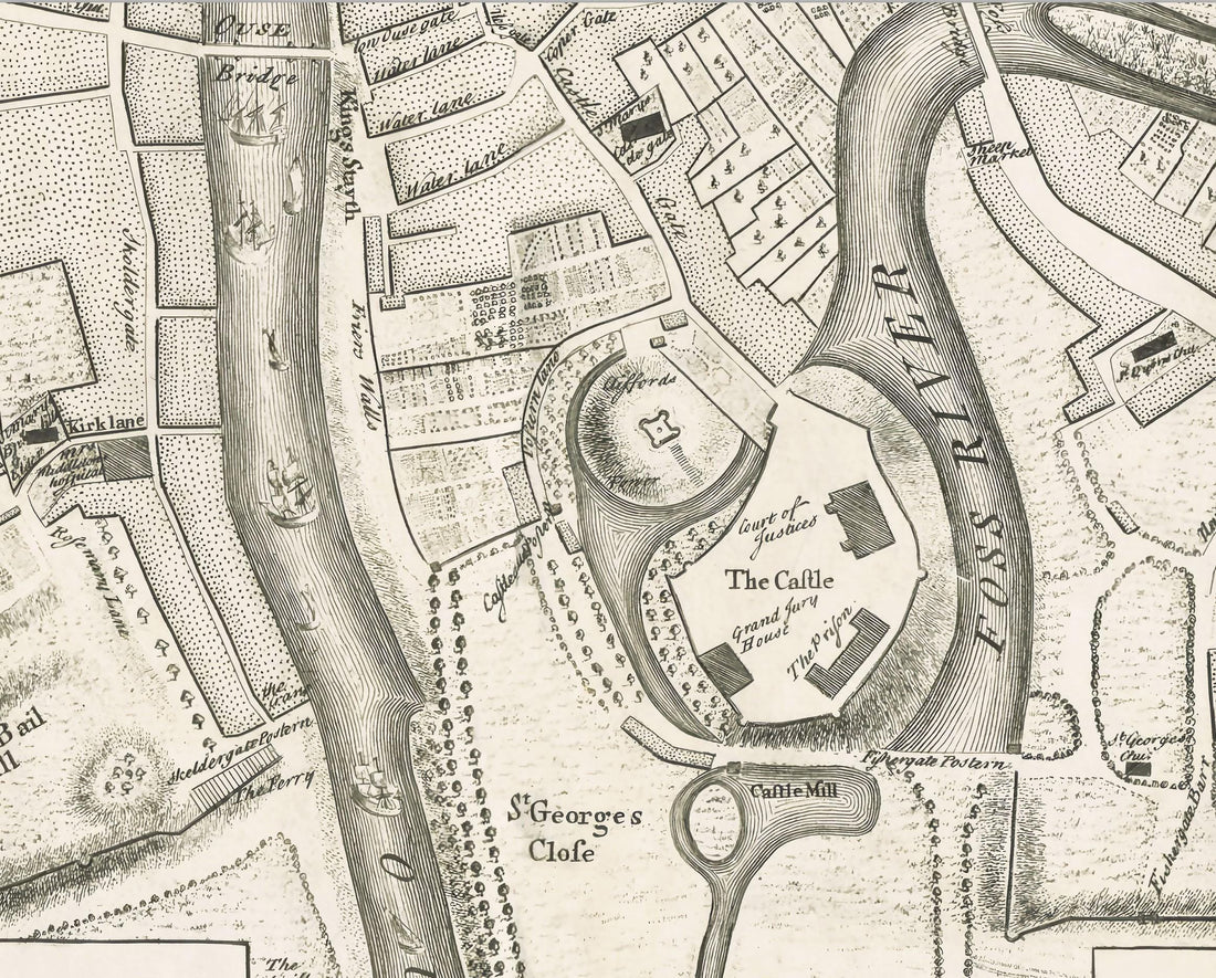 Rare Old YORK Map 1750 John Rocque - York Minster, Cliffords Tower ...