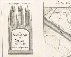 Rare Old YORK Map 1750 John Rocque - York Minster, Cliffords Tower ...