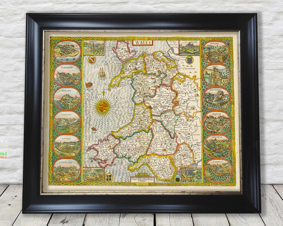 Rare Old WALES Map John Speed 1611 - Cymru Cardiff Swansea St Davids ...