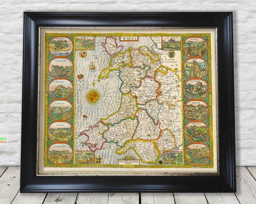 Rare Old WALES Map John Speed 1611 - Cymru Cardiff Swansea St Davids ...